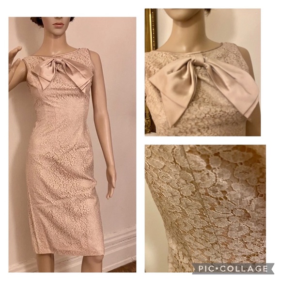 Vintage | Dresses | Vintage 6s Pinky Beige Lace Wiggle Cocktail Dress ...